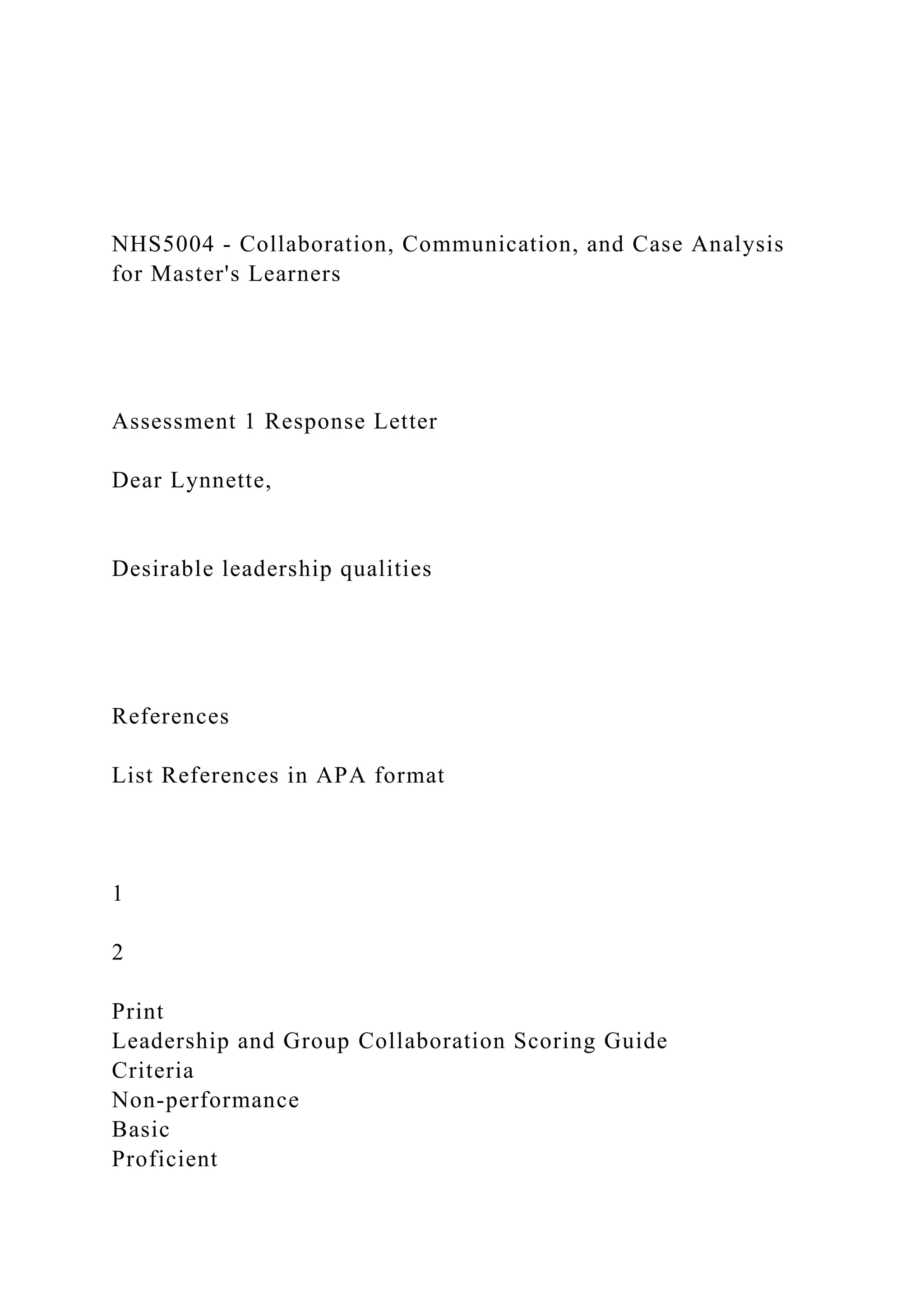 NHS5004 - Collaboration, Communication, and Case Analysis for .docx