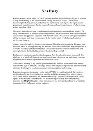 Nhs Essay. St. Elizabeth School of Nursing | PDF