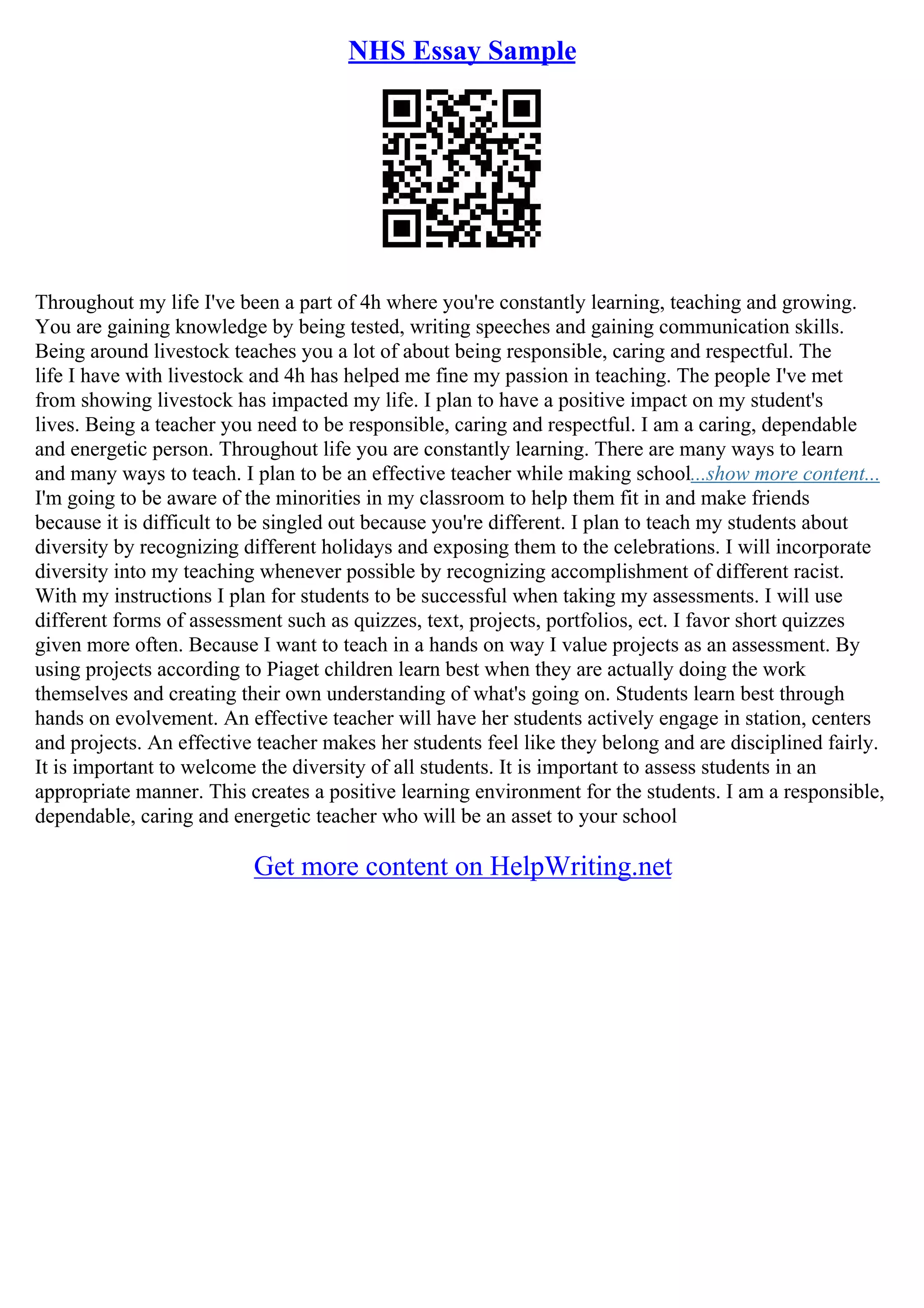 Nhs Essay Examples | PDF