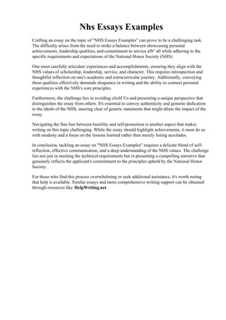 Nhs Essays Examples | PDF