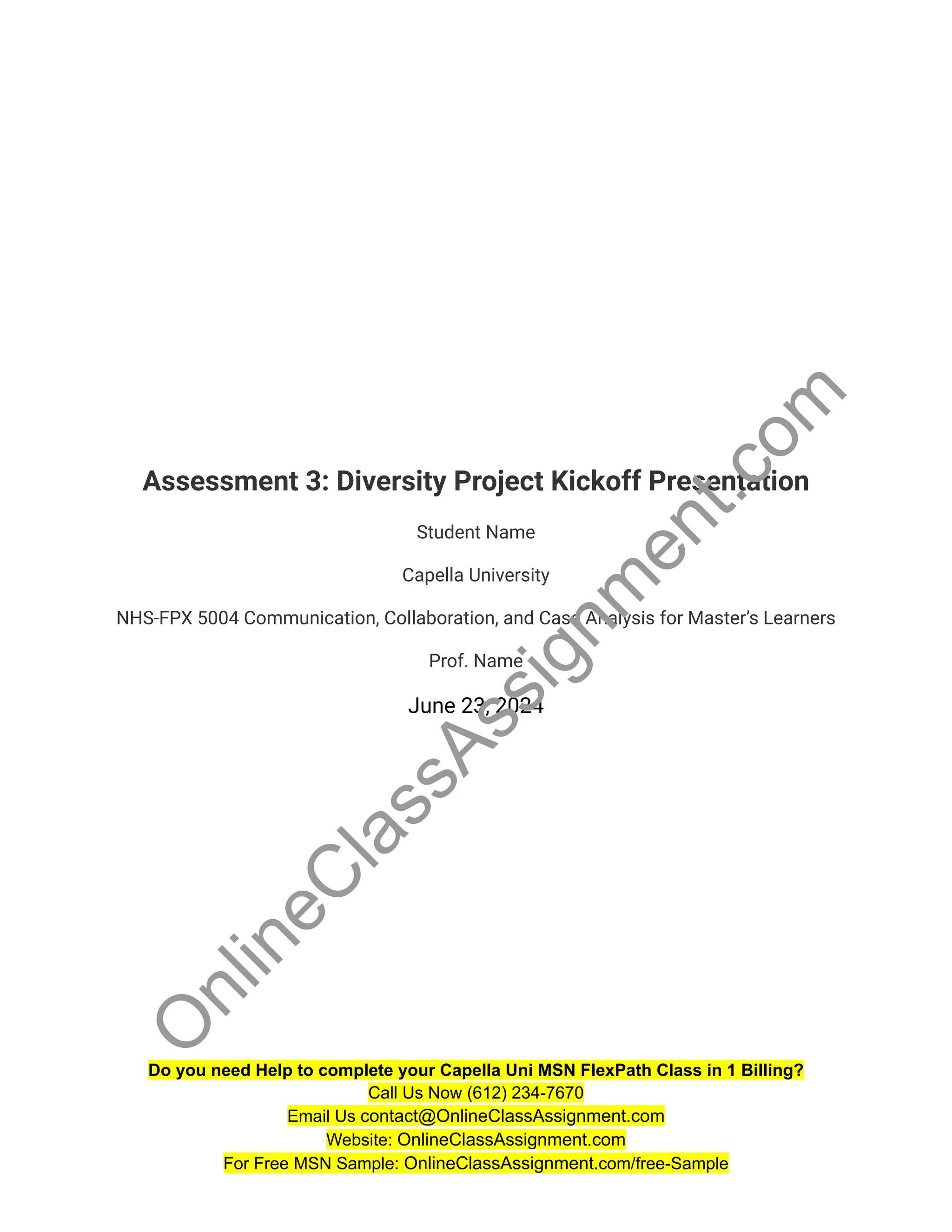 NHS FPX 5004 Assessment 3 Diversity Project Kickoff Presentation.pdf
