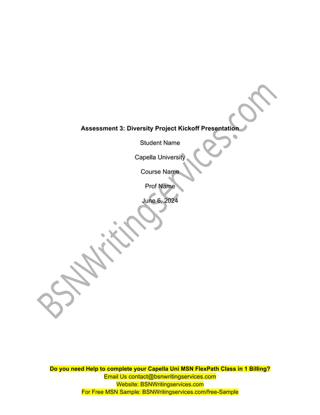 NHS FPX 5004 Assessment 3 Diversity Project Kickoff Presentation.docx