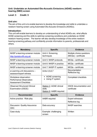 NHSP health screener diploma observation checklists March 2019 | PDF