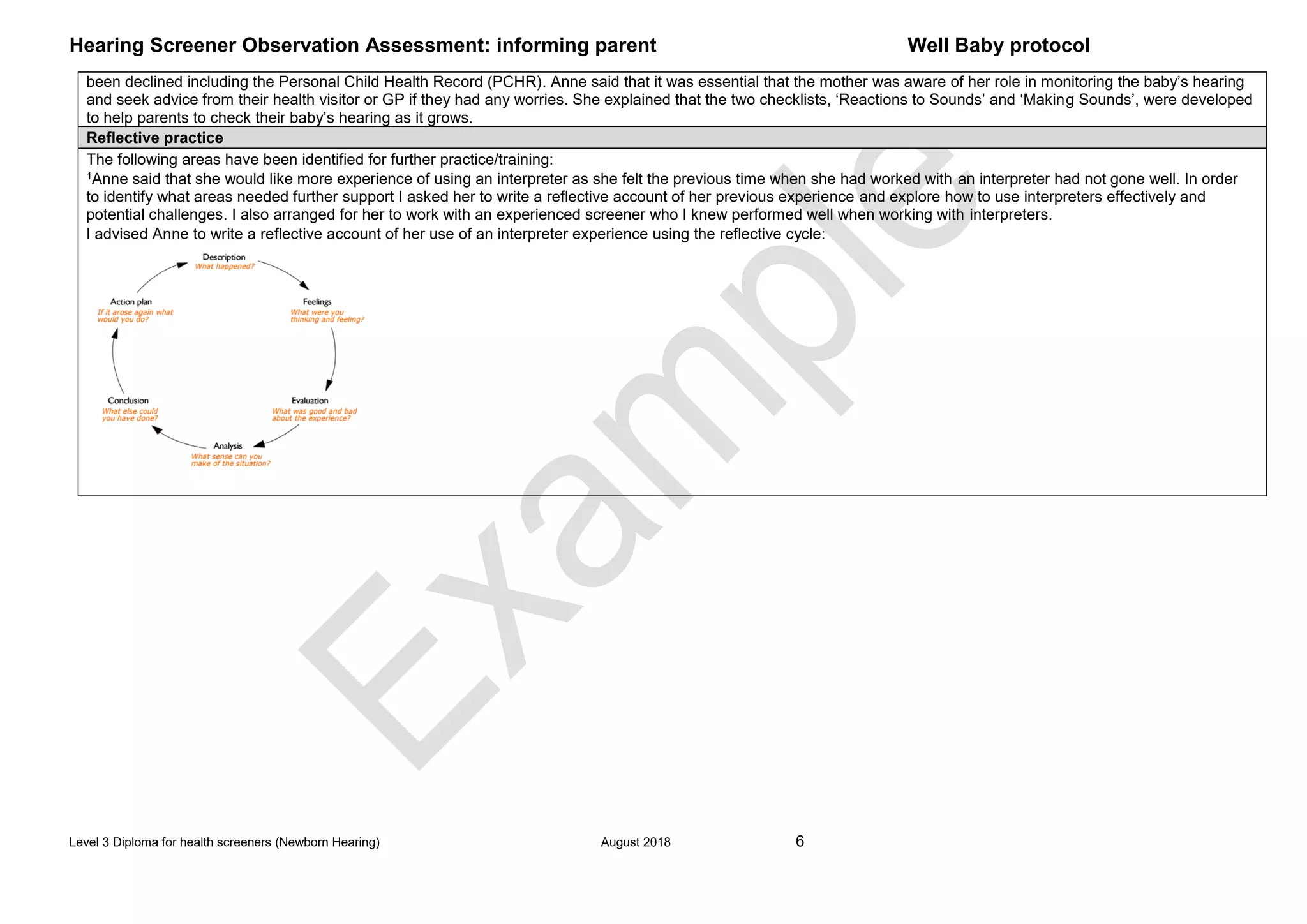 NHSP health screener diploma observation checklists worked example | PDF