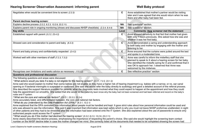 NHSP health screener diploma observation checklists worked example | PDF
