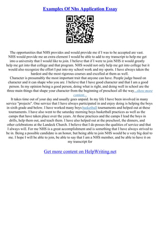 Nhs Sample Essays | PDF
