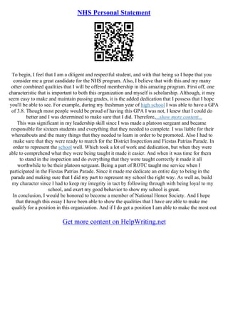 Nhs Sample Essays | PDF