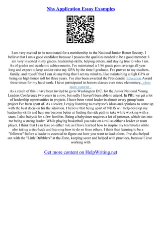 Nhs Sample Essays | PDF