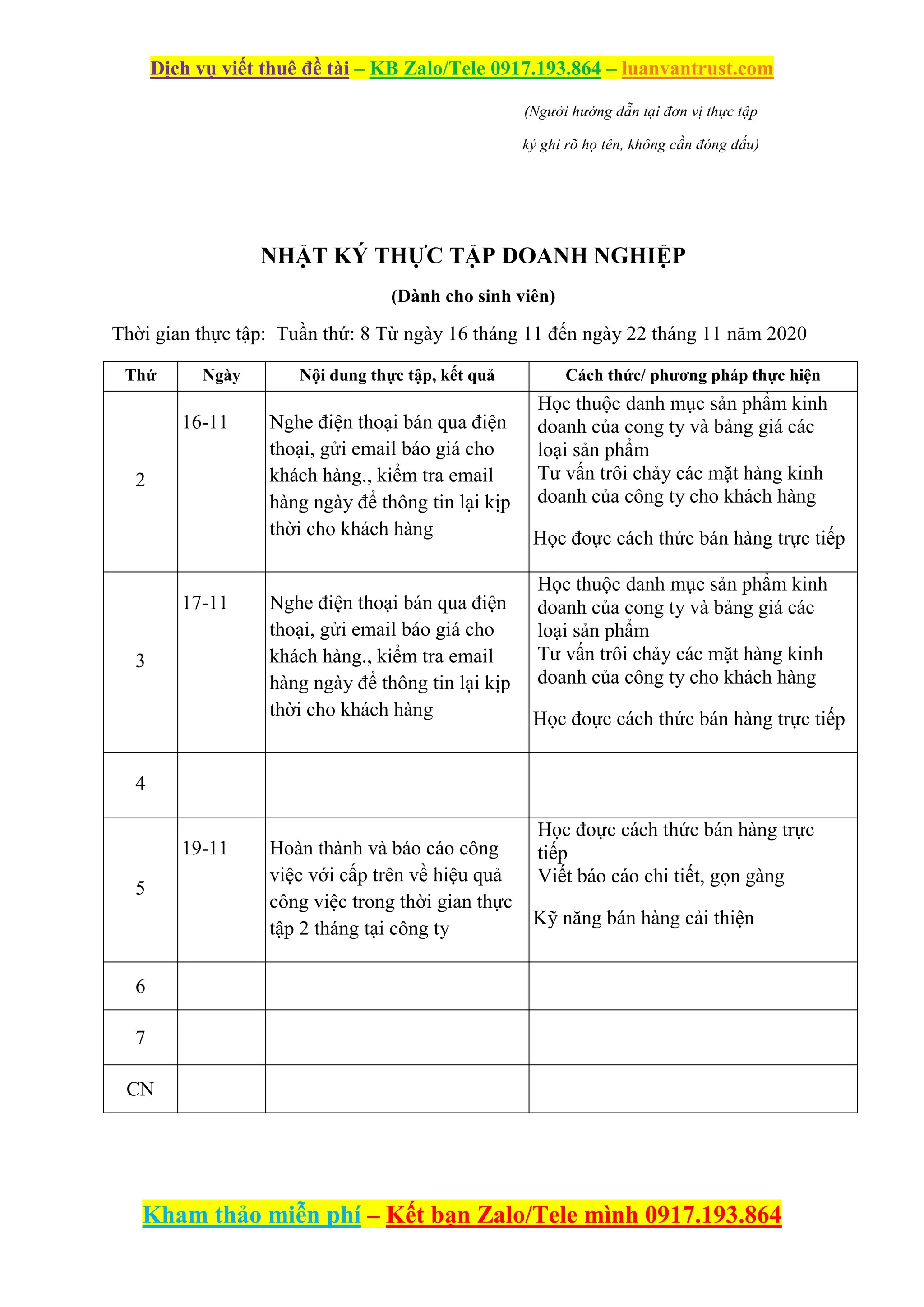 Nhật ký thực tập doanh nghiệp Khoa quản trị kinh doanh Trường đại học Công nghiệp.docx