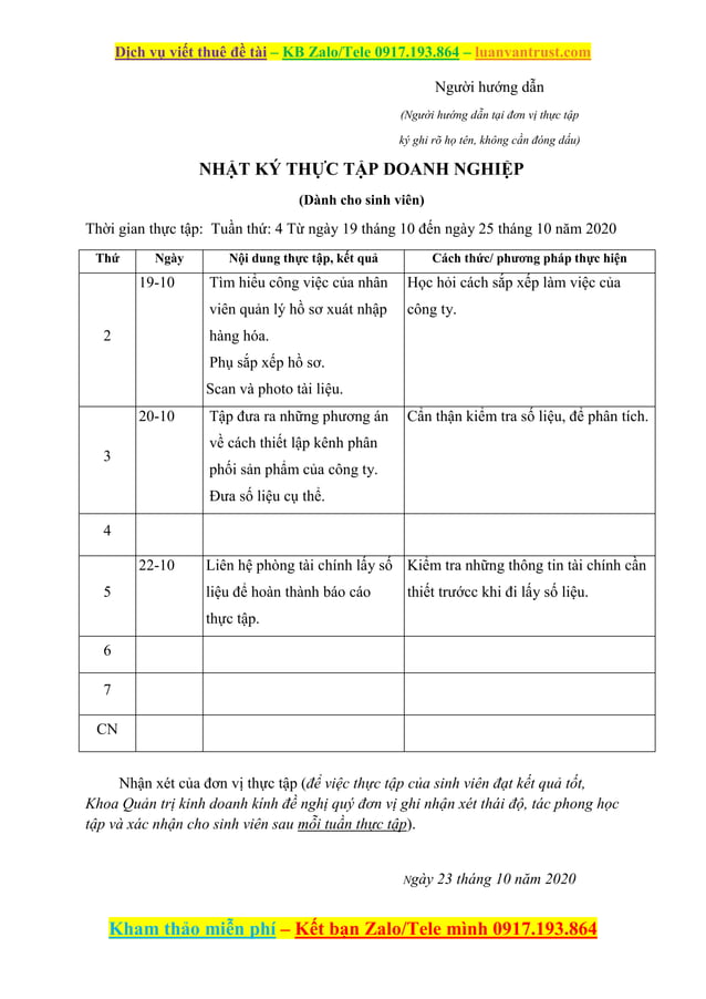Nhật ký thực tập doanh nghiệp Khoa quản trị kinh doanh Trường đại học Công nghiệp.docx