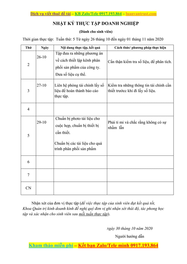 Nhật ký thực tập doanh nghiệp Khoa quản trị kinh doanh Trường đại học Công nghiệp.docx