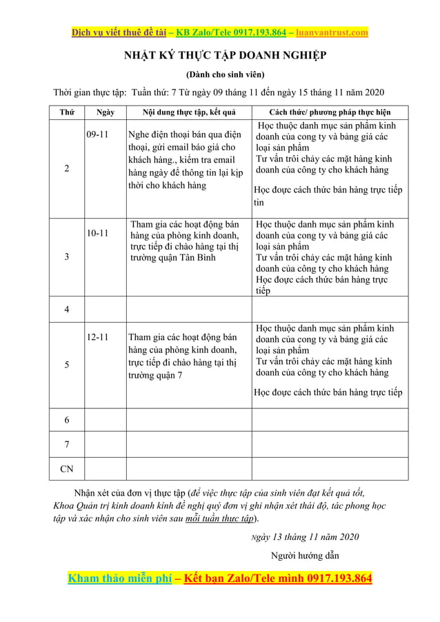 Nhật ký thực tập doanh nghiệp Khoa quản trị kinh doanh Trường đại học Công nghiệp.docx