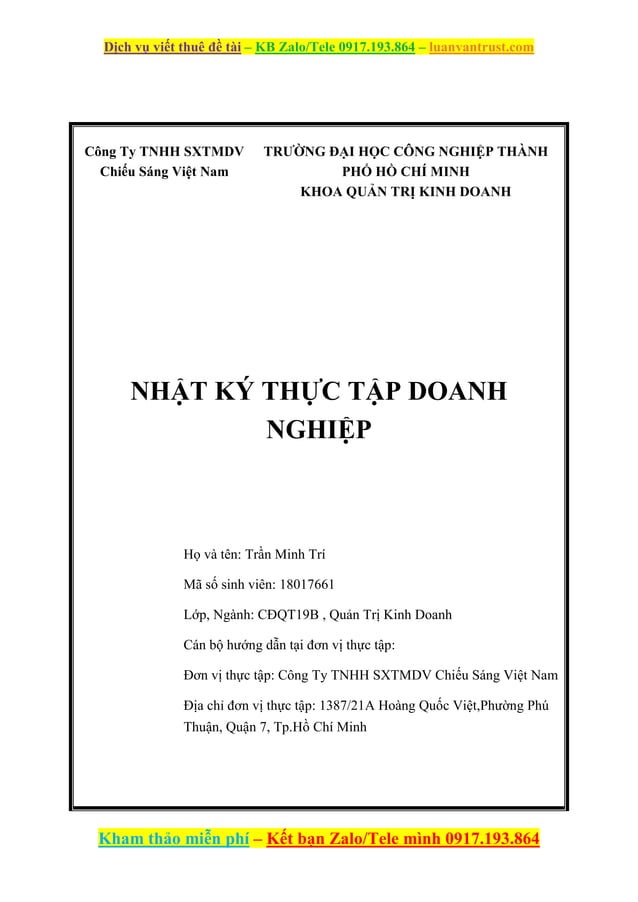 Nhật ký thực tập doanh nghiệp Khoa quản trị kinh doanh Trường đại học Công nghiệp.docx