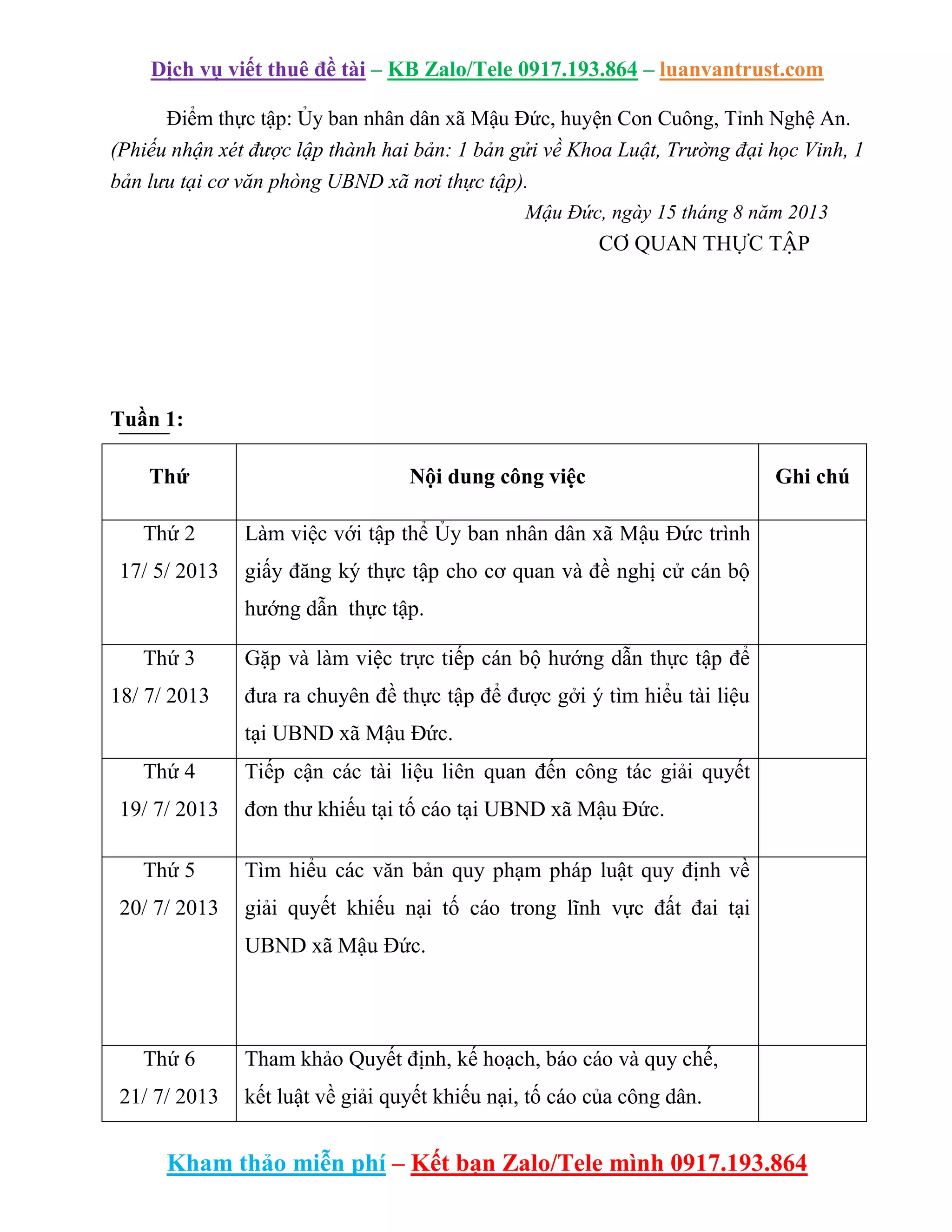 Nhật Ký Thực Tập Tại Ủy Ban Nhân Dân Xã Mậu Đức, Huyện Con Cuông.doc
