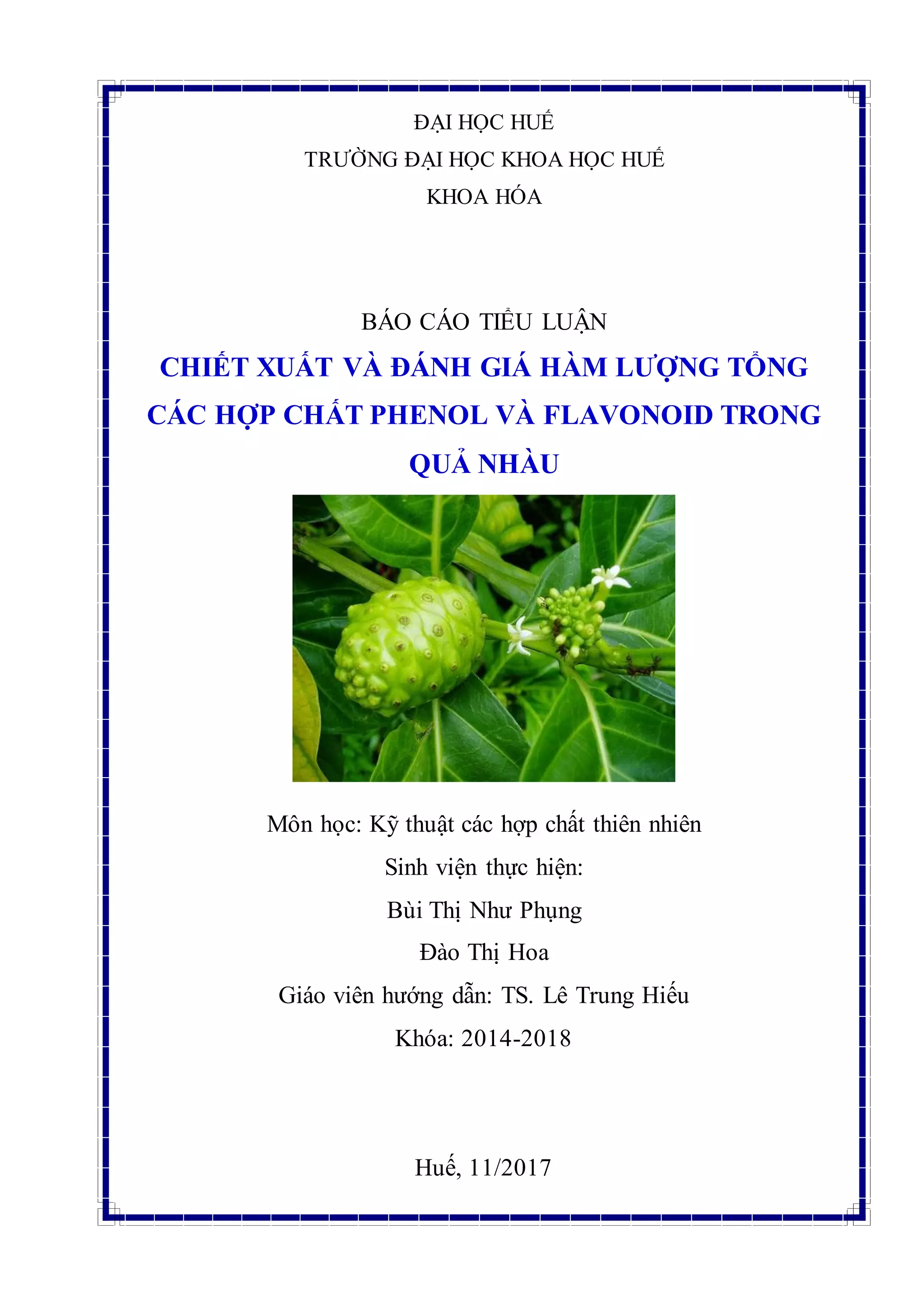 Đánh giá hàm lượng tổng phenolic và flavonoid trong quả Nhàu | DOCX