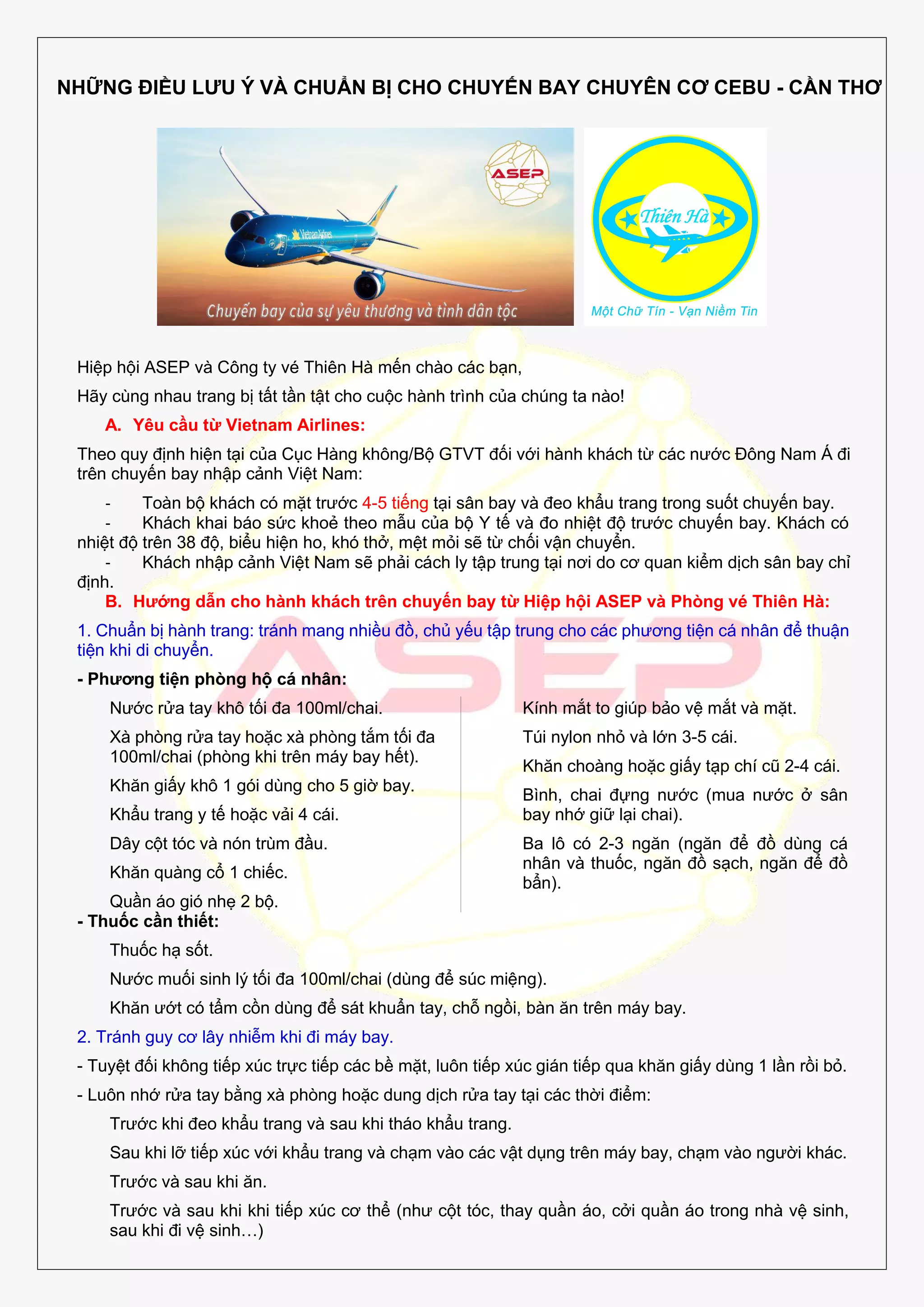 Nhung dieu can luu y va chuan bi truoc khi bay mua covid 19 | PDF