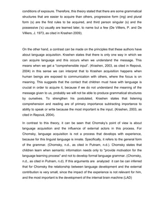 “Comparative essay. Comparing Krashen and Chomsky`s approaches on language acquisition”. | DOCX