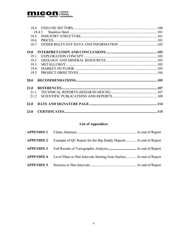 MICON - NI 43-101 Technical Resource Report