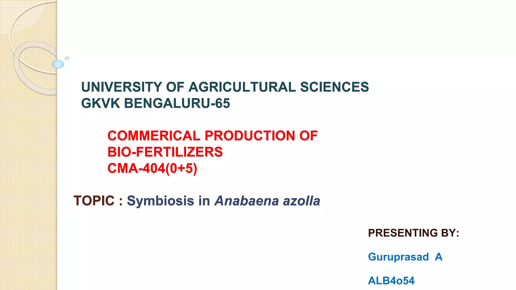 Azolla and Anabena symbiosis | PPTX