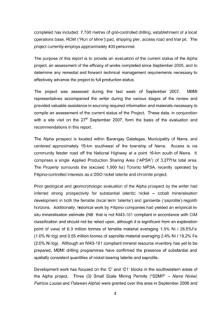 Report on Field Investigation - Alpha Project, Palawan - September 2007 ...
