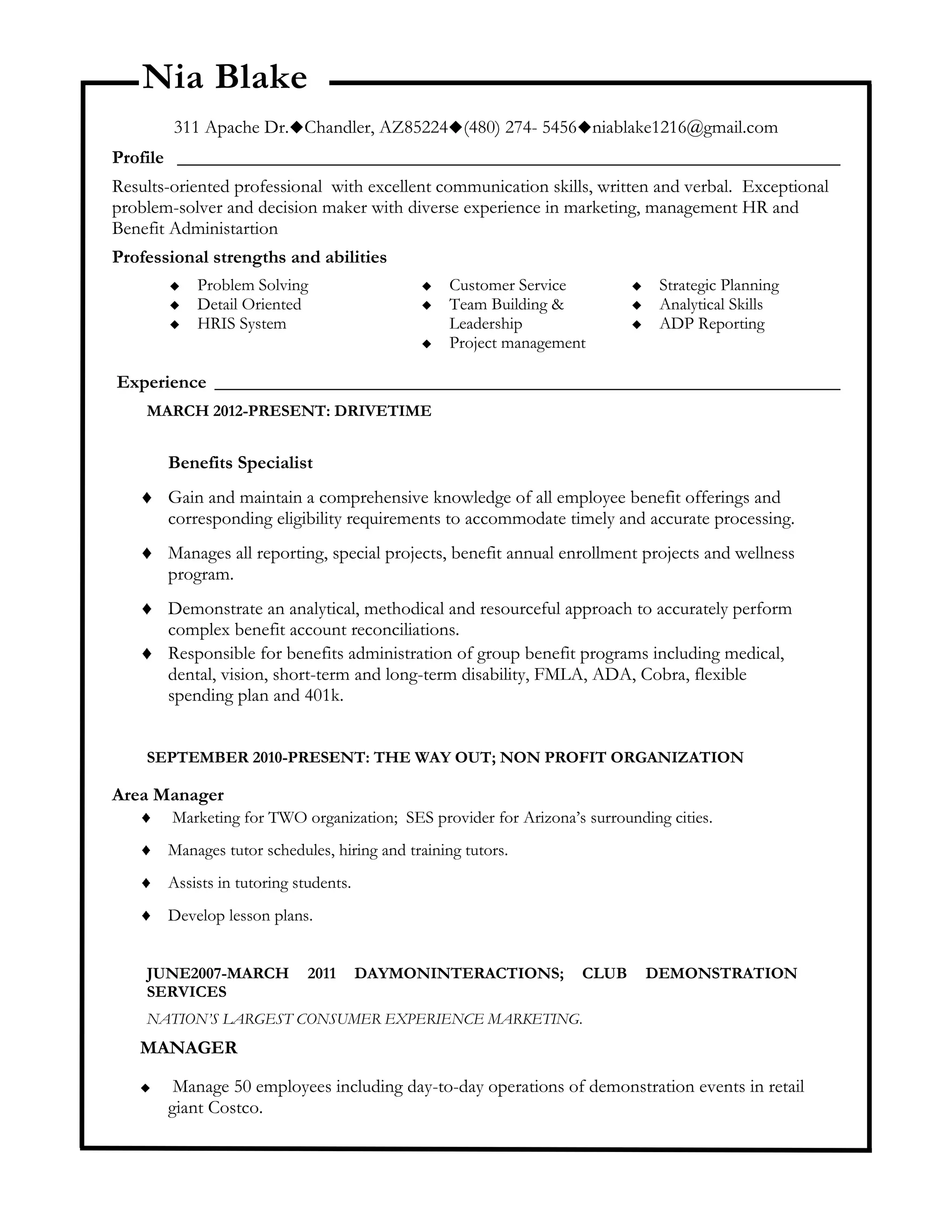 Nia Blake\'s Resume | DOCX | Business Administration | Business
