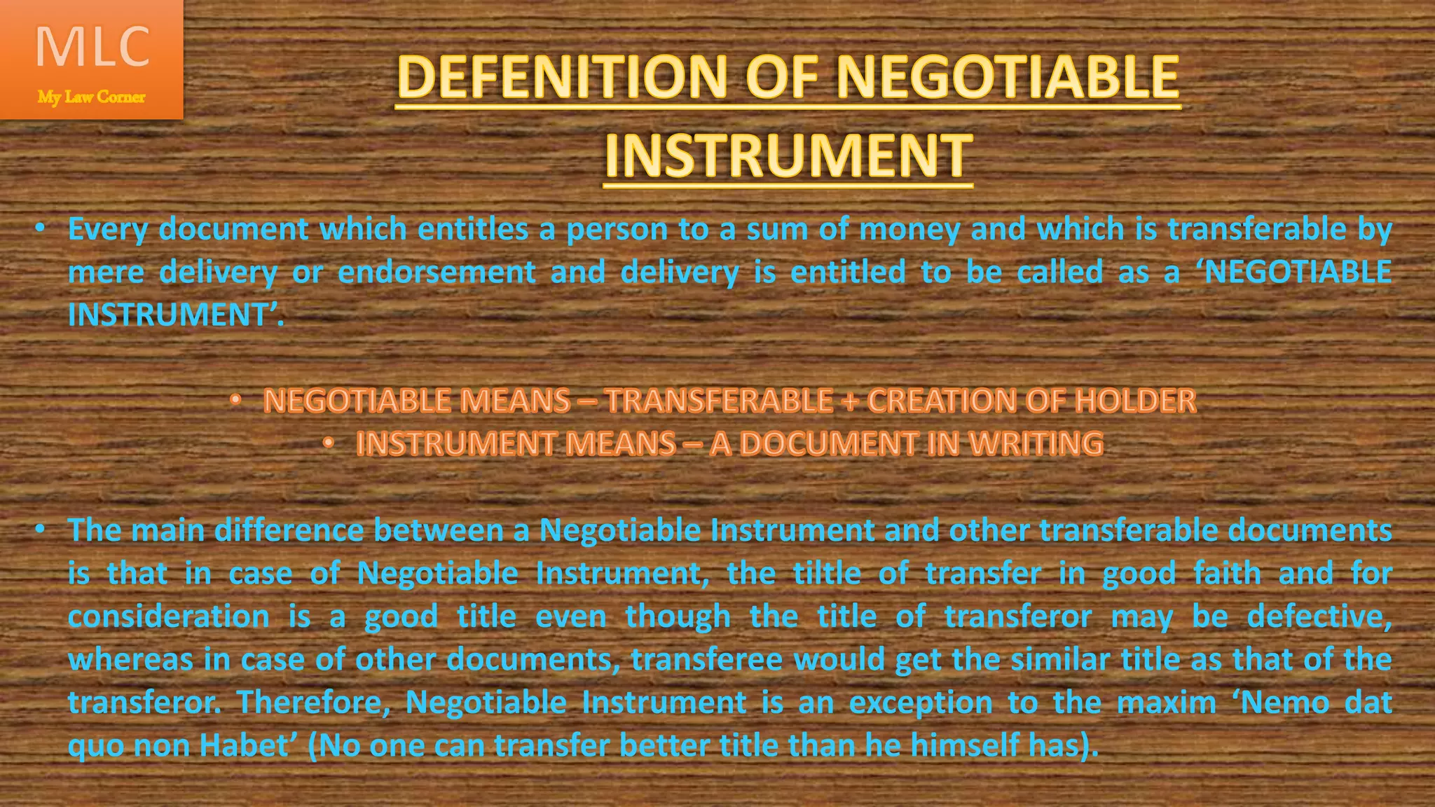 Negotiable Instrument Act Introduction | PPTX
