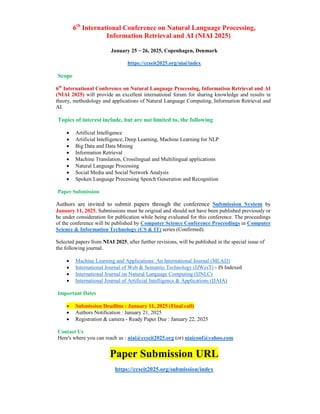 6th International Conference on Natural Language Processing, Information Retrieval and AI (NIAI ...