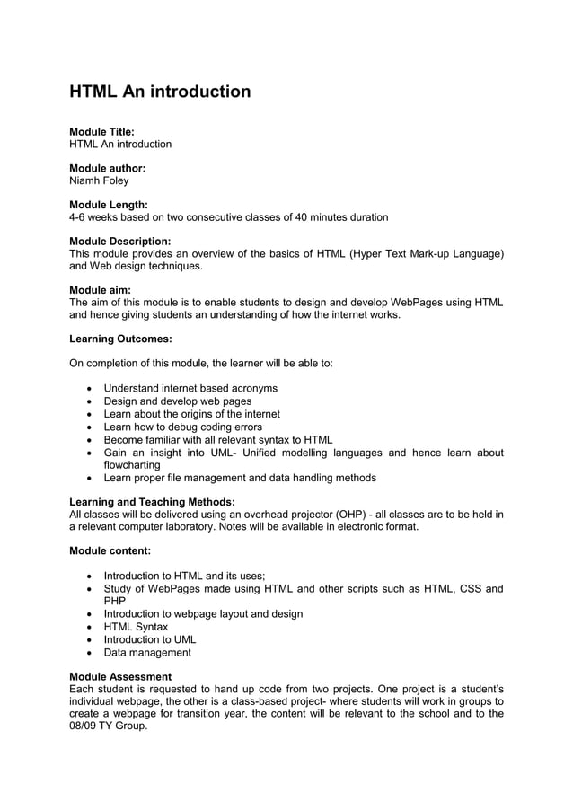 Niamh foley html module discriptor | PDF