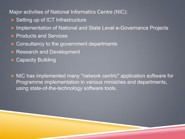 NATIONAL INFORMATICS CENTRE-NIC- INDIA | PPTX | Computer Software and ...