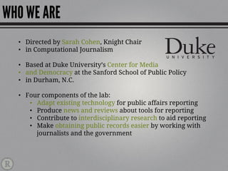 Reporters' Lab demo at NICAR12 | PDF