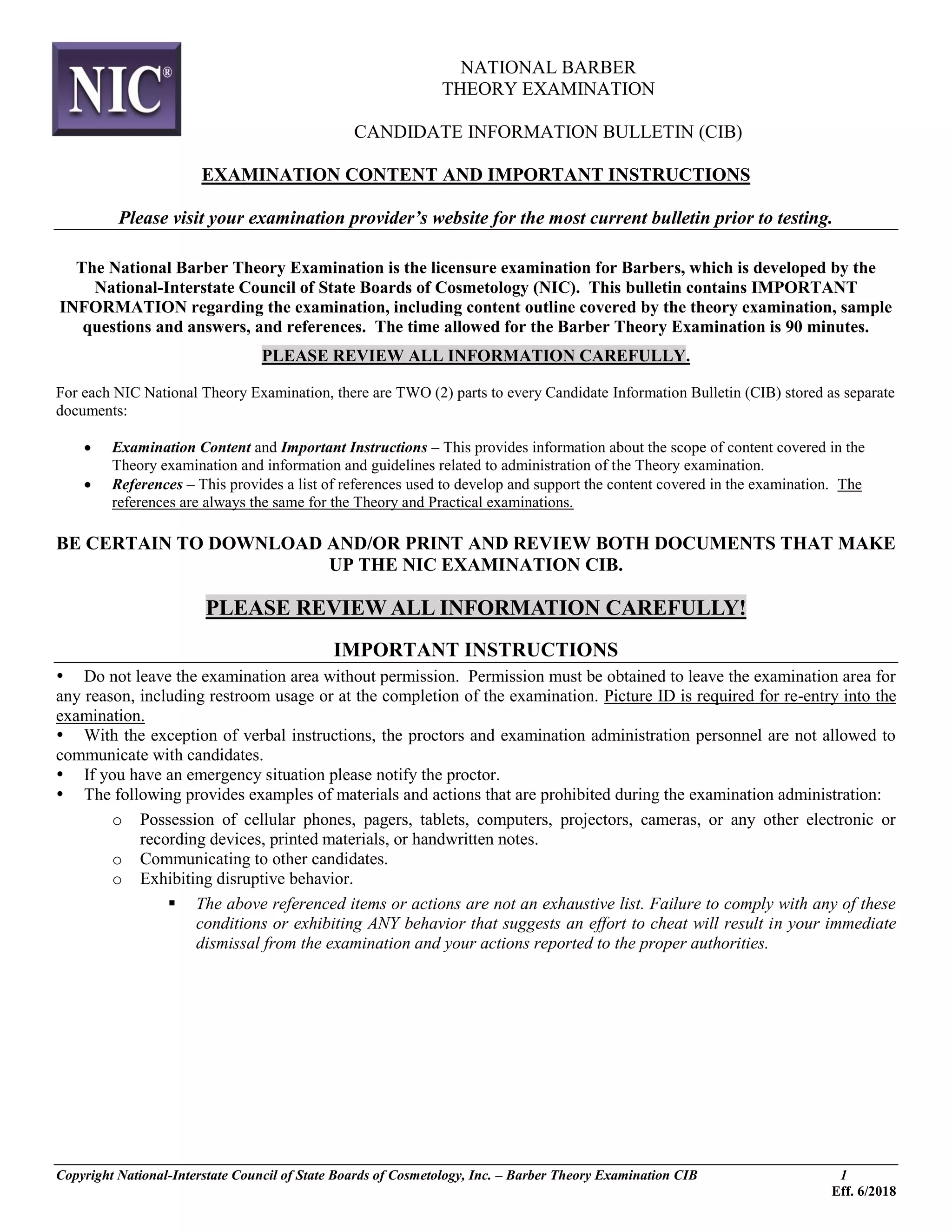 Nic barber theory examination content sb outline | PDF