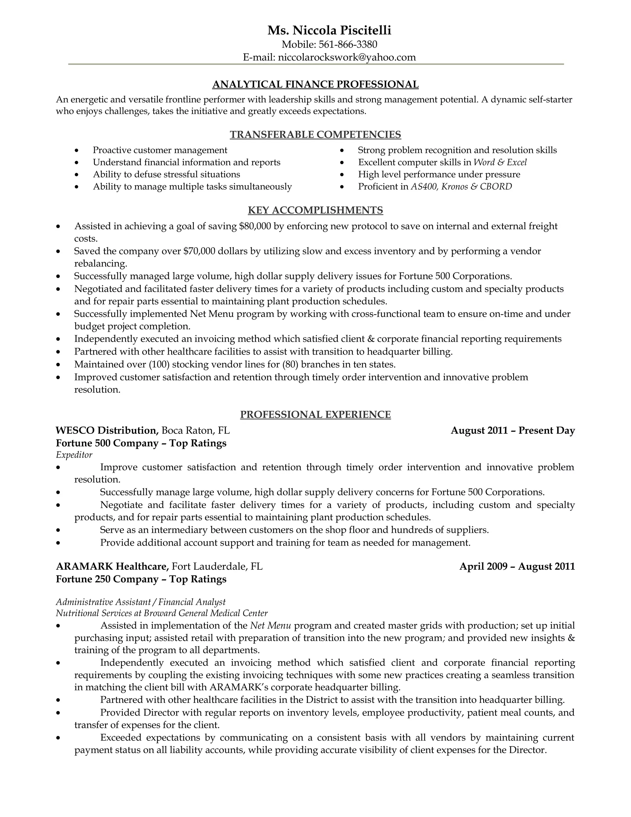 Niccola resume updated 1 | DOC | Logistics | Business