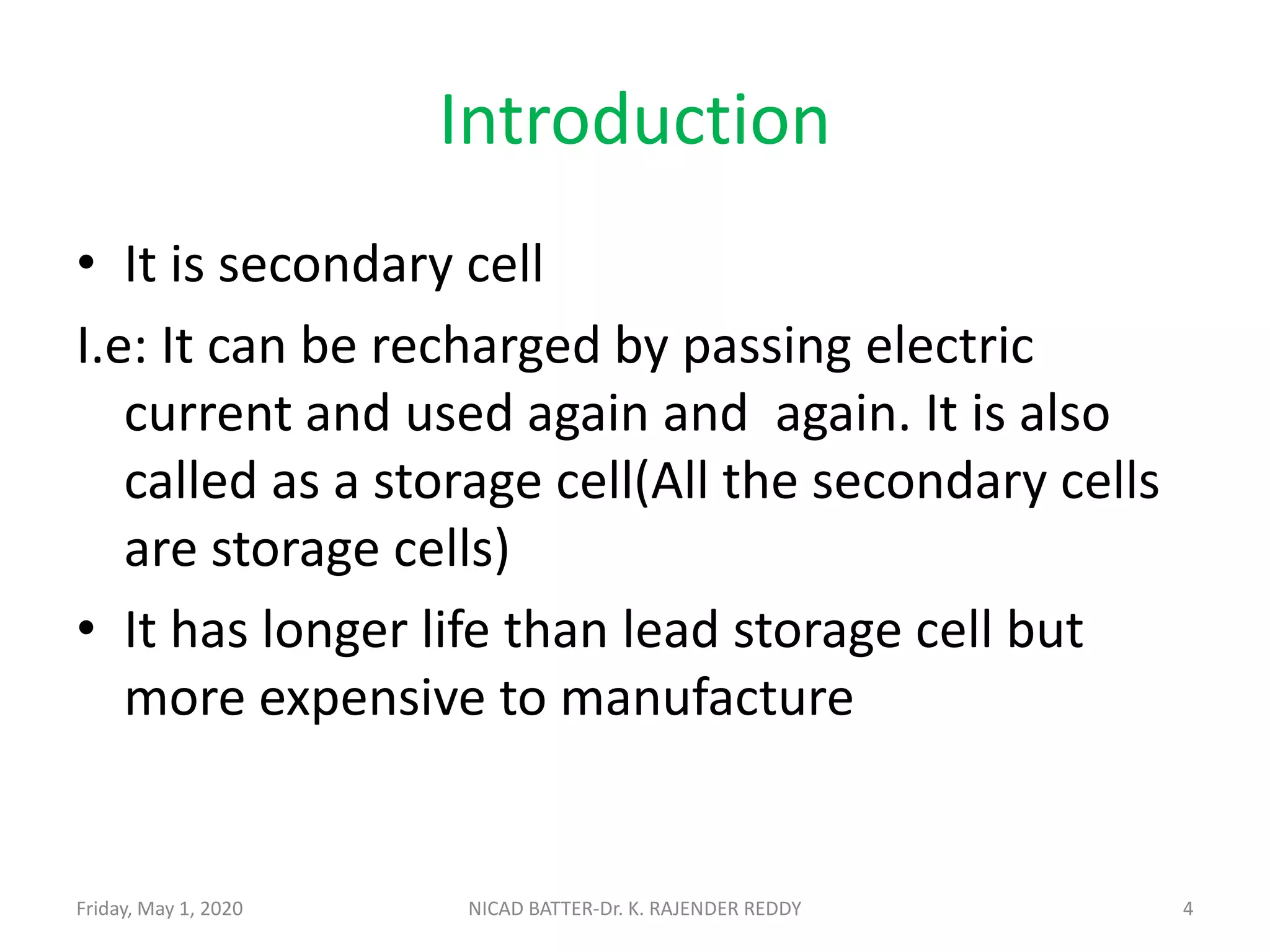 Ni-Cd cell or Nicad battery | PPTX