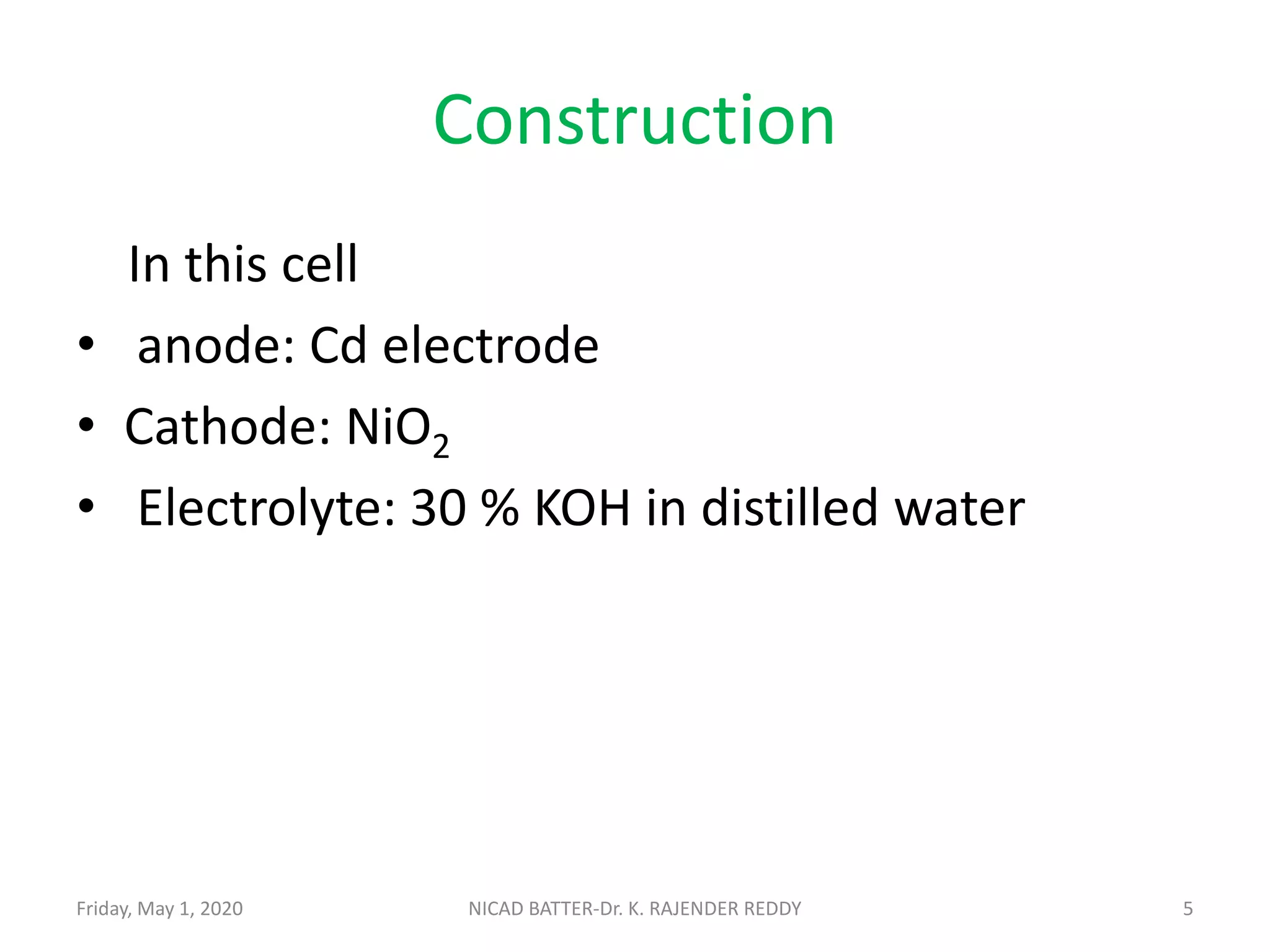 Ni-Cd cell or Nicad battery | PPTX