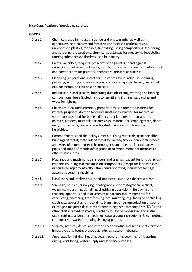 Nice classification 10th edition