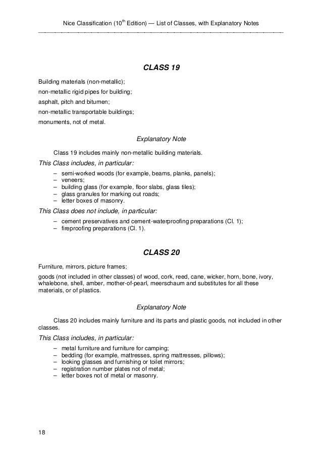 Nice classification for trade mark