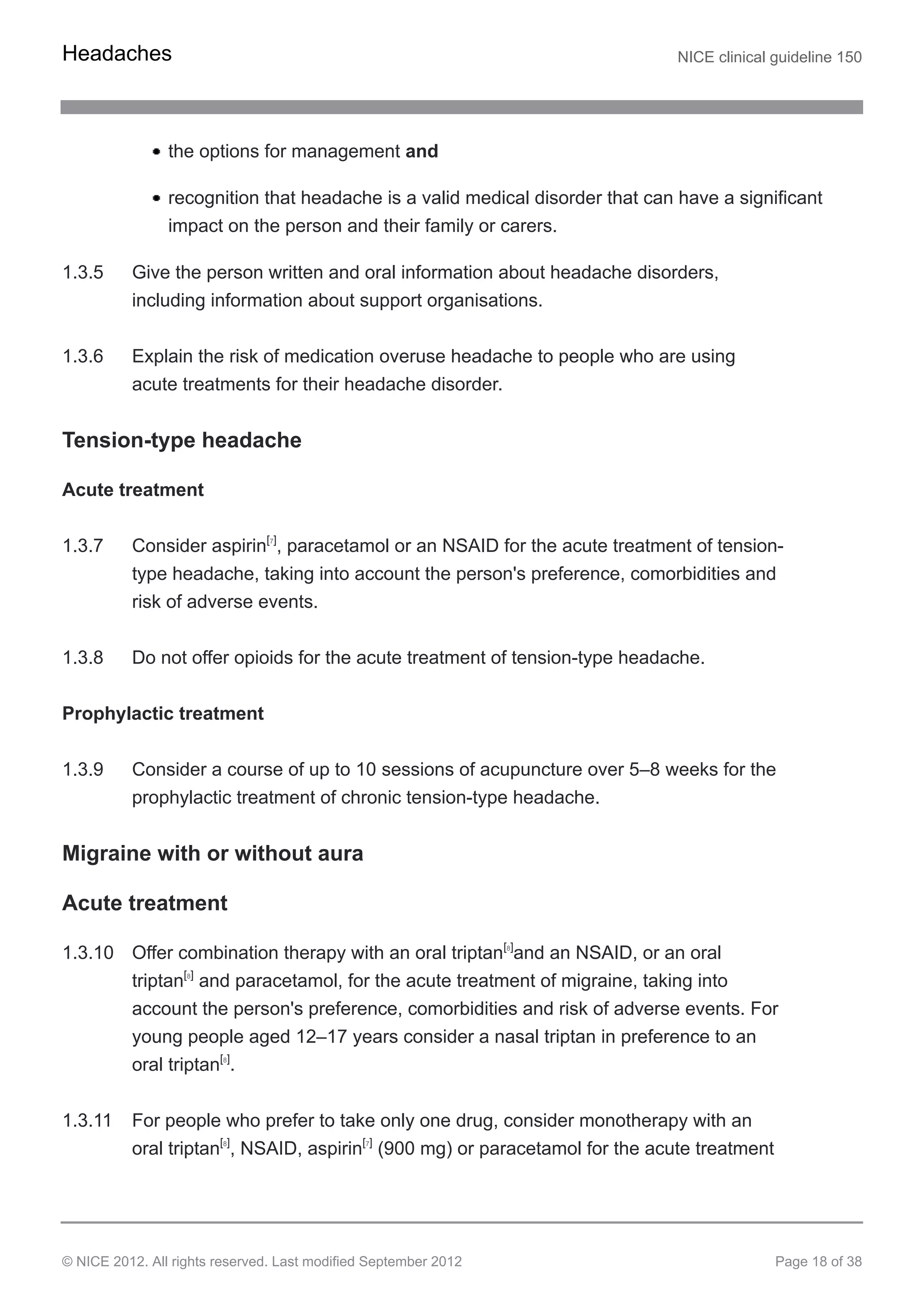 Nice headaches diagnosis and management of headaches in young people ...