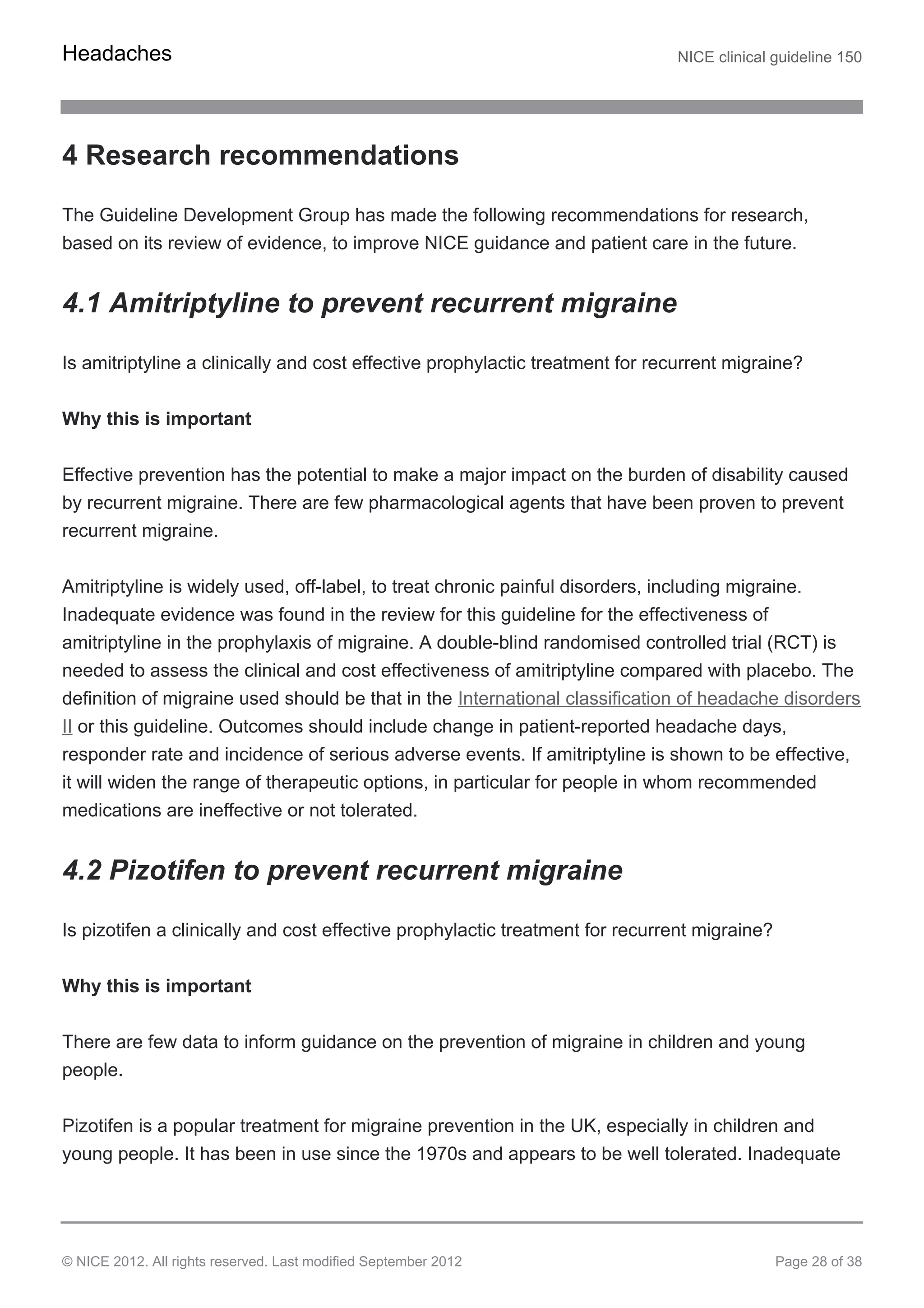 Nice headaches diagnosis and management of headaches in young people ...