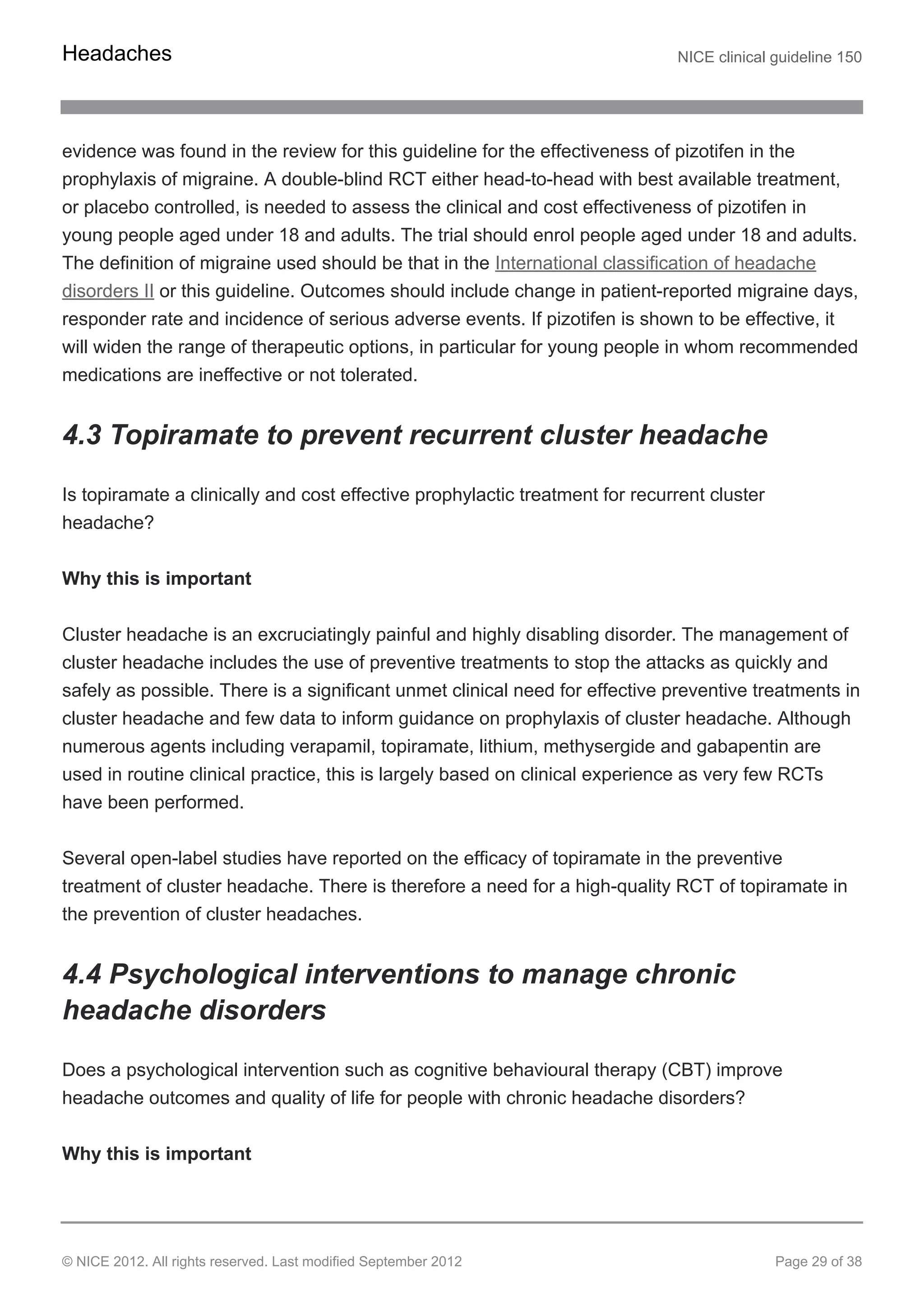 Nice headaches diagnosis and management of headaches in young people ...