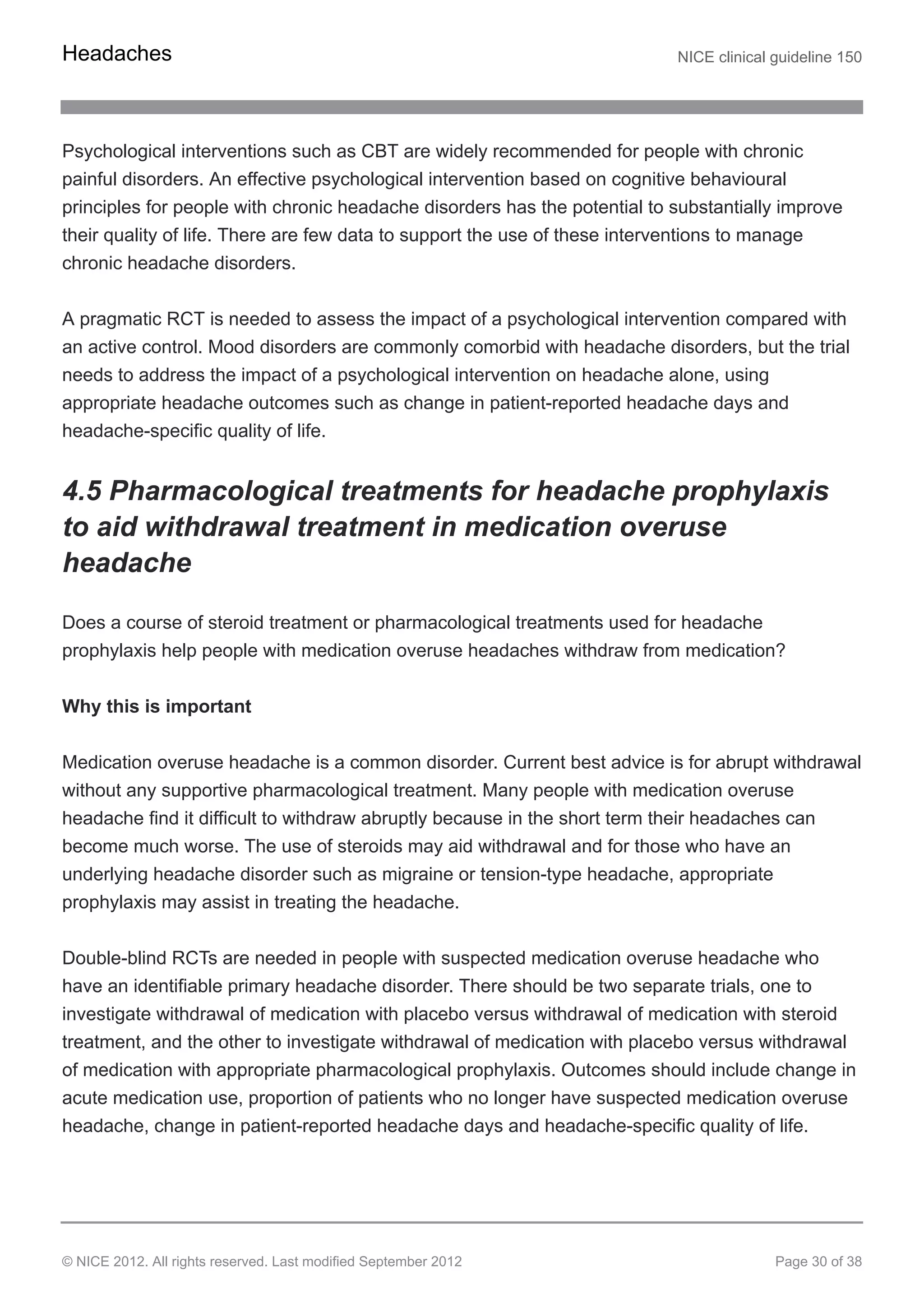 Nice headaches diagnosis and management of headaches in young people ...