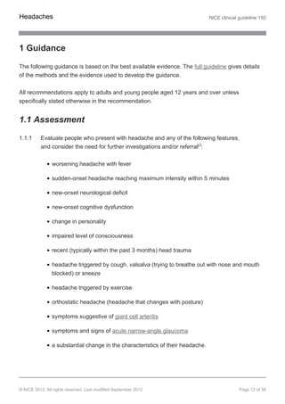 Nice headaches diagnosis and management of headaches in young people ...