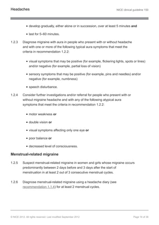 Nice headaches diagnosis and management of headaches in young people ...