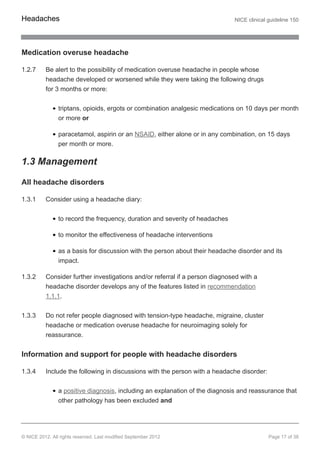 Nice headaches diagnosis and management of headaches in young people ...
