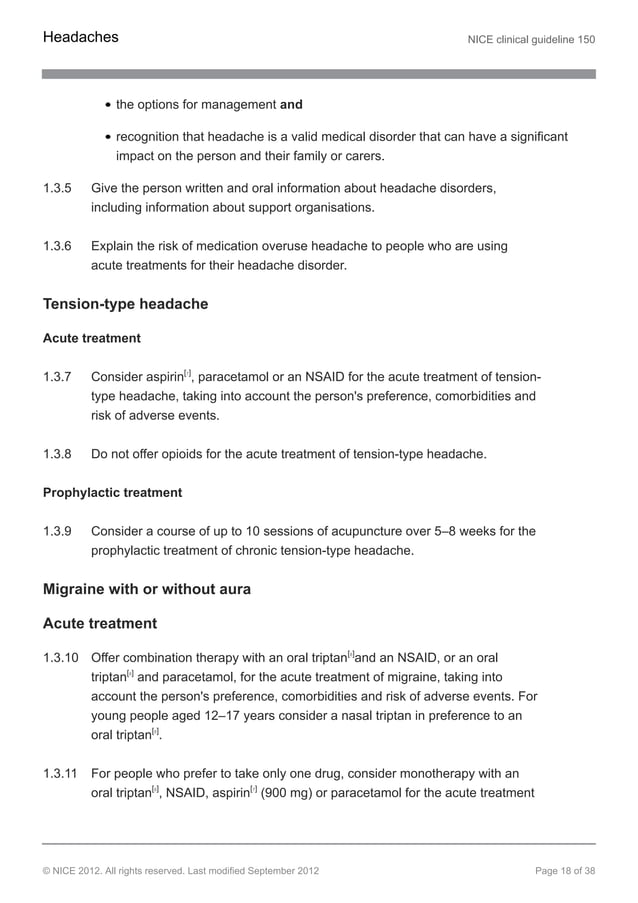 Nice headaches diagnosis and management of headaches in young people ...