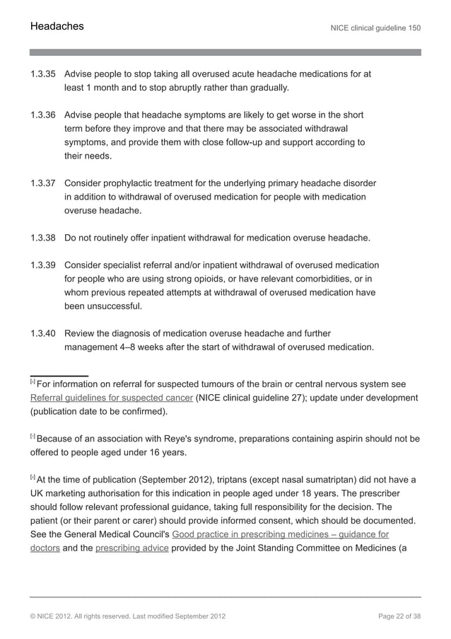 Nice headaches diagnosis and management of headaches in young people ...