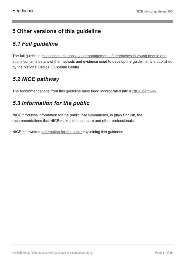 Nice headaches diagnosis and management of headaches in young people ...