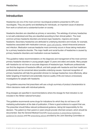 Nice headaches diagnosis and management of headaches in young people ...