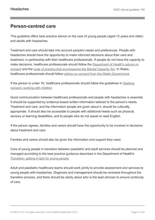 Nice headaches diagnosis and management of headaches in young people ...