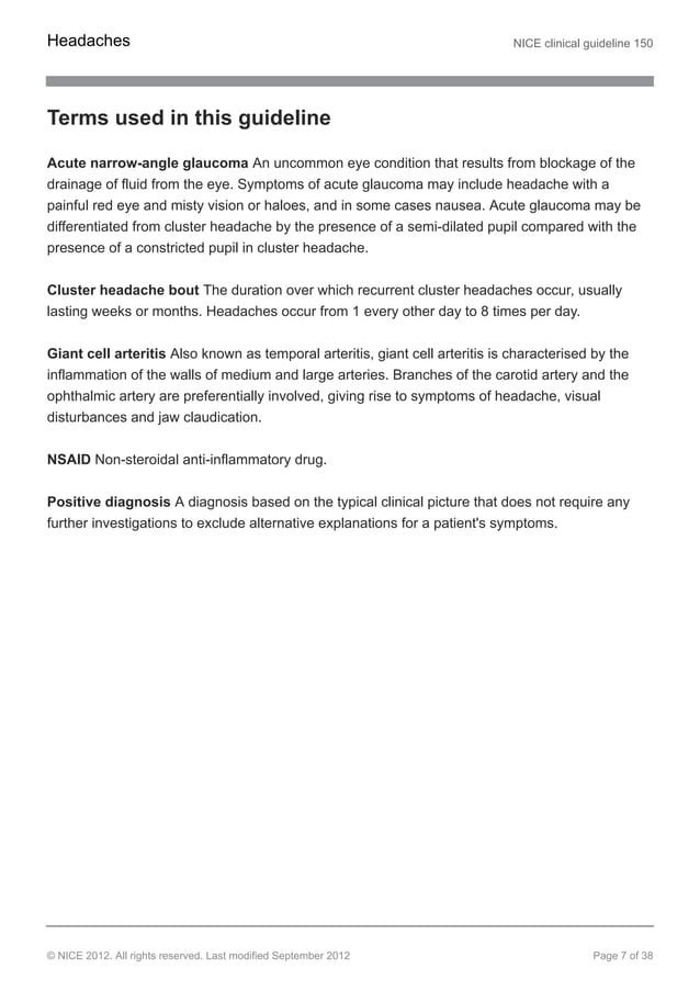 Nice headaches diagnosis and management of headaches in young people ...