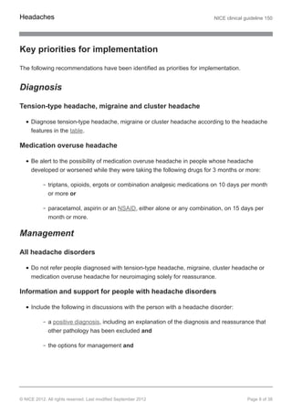Nice headaches diagnosis and management of headaches in young people ...